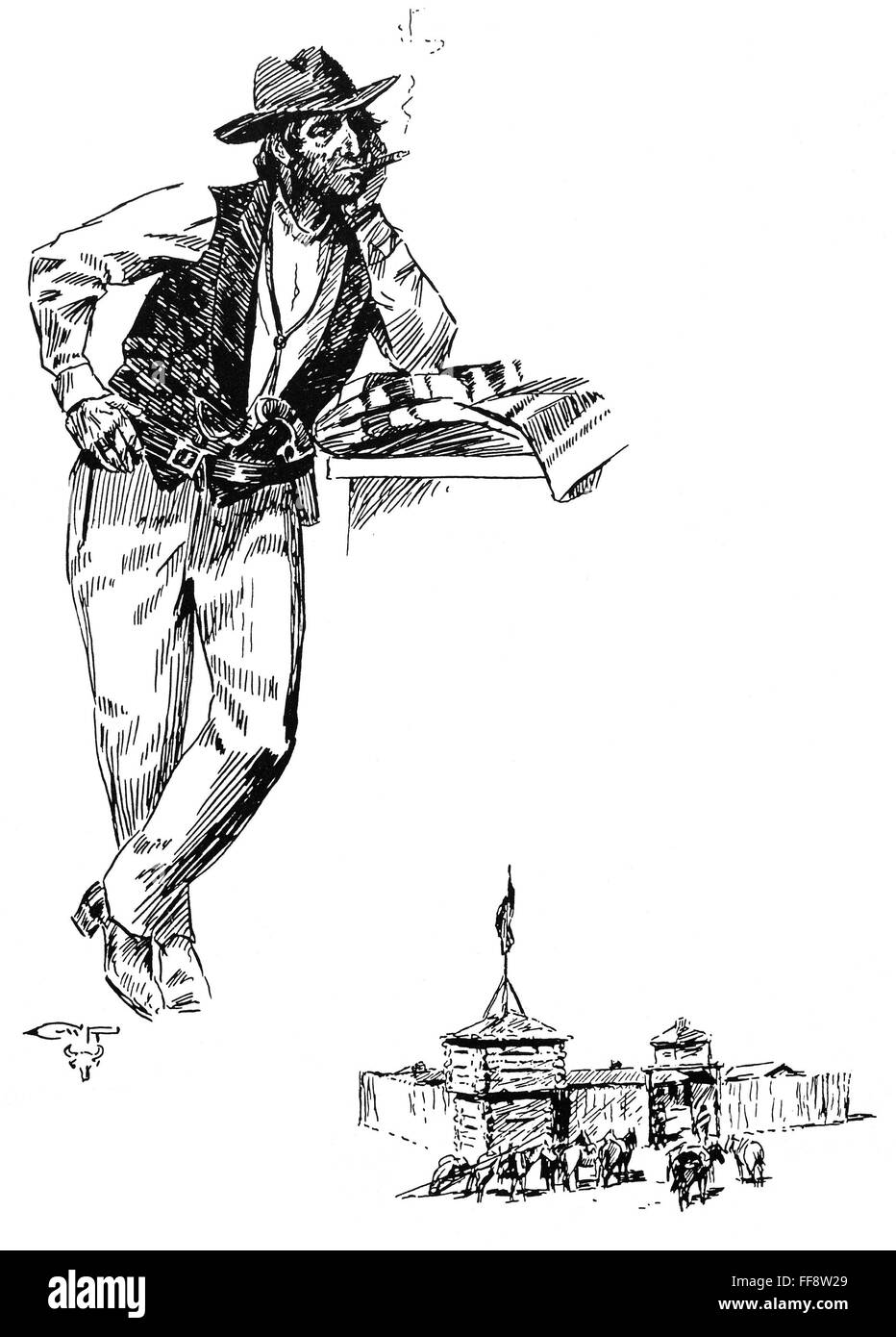 RUSSELL: POST TRADER. /nDrawing by Charles M. Russell (1864-1926 Stock ...