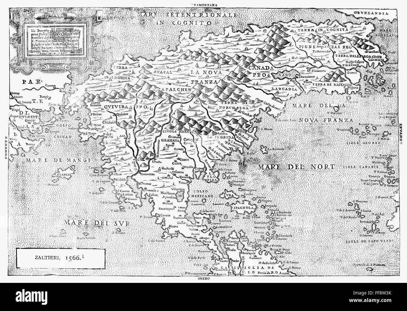 MAP OF NEW FRANCE, 1566. /nEngraved map of New France by Bolognino ...