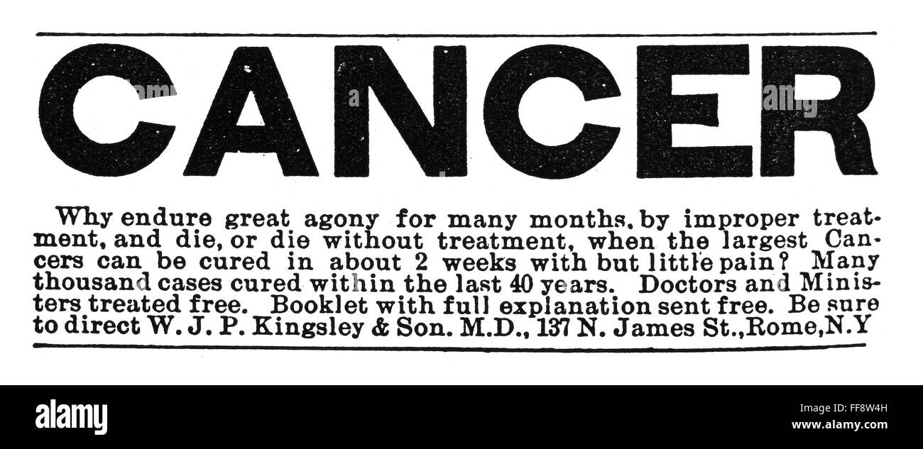 CANCER TREATMENT, c1875. /nAmerican advertisement, c1875, for a quack ...