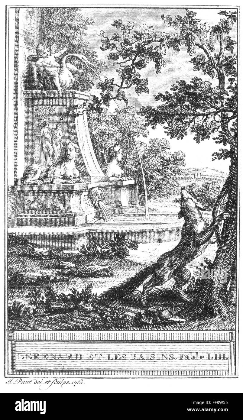 AESOP: FOX & GRAPES, 1761. /n'The Fox and the Grapes.' French engraving ...