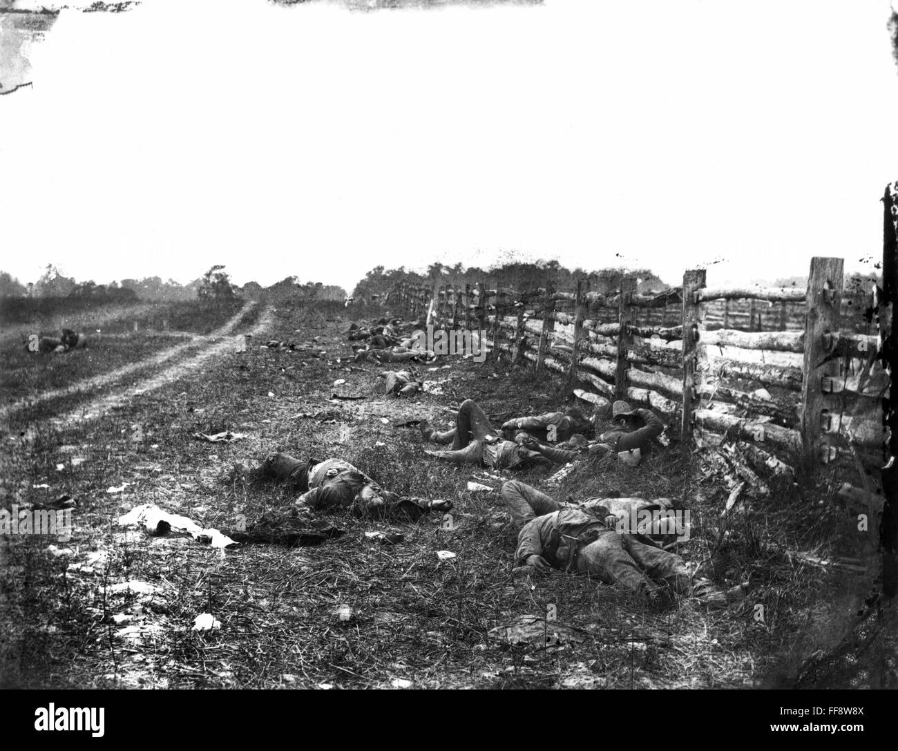 CIVIL WAR: DEAD/WOUNDED. /nConfederate dead by a fence on the ...