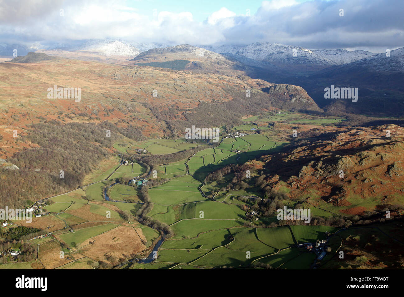 aerial view of Dunnerdale looking from Ulpha up the River Duddon ...
