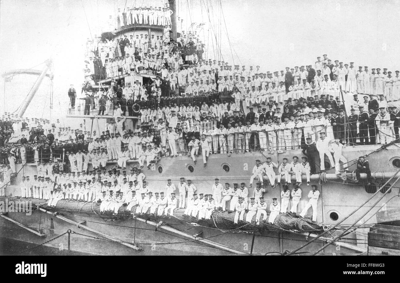 GERMANY: THE MOLTKE, 1911. /nThe crew of the ironclad cruiser 'Moltke ...