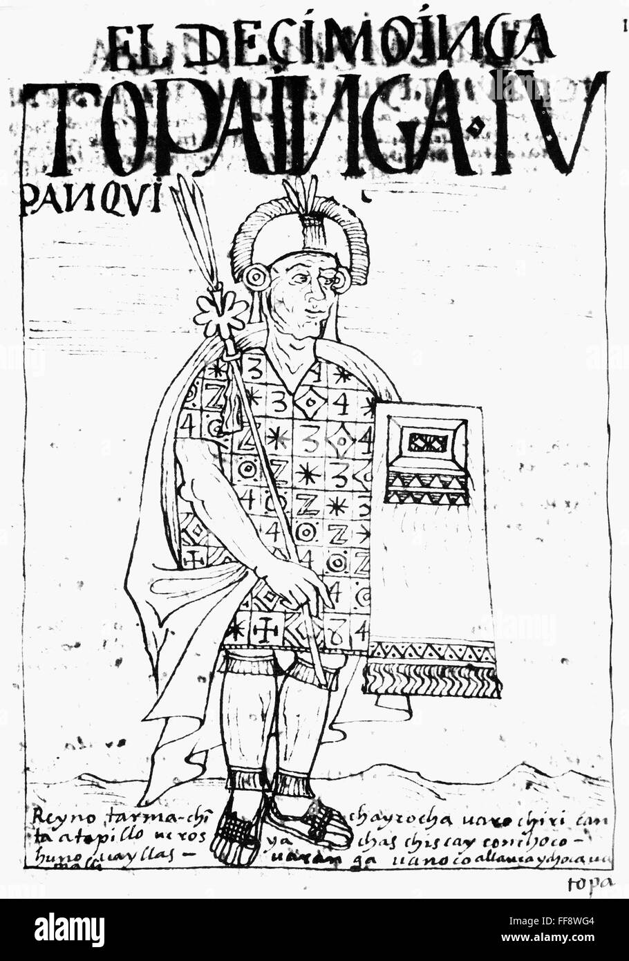 TUPAC YUPANQUI (d.1493). /nTenth Inca ruler of Peru. Pen and ink ...