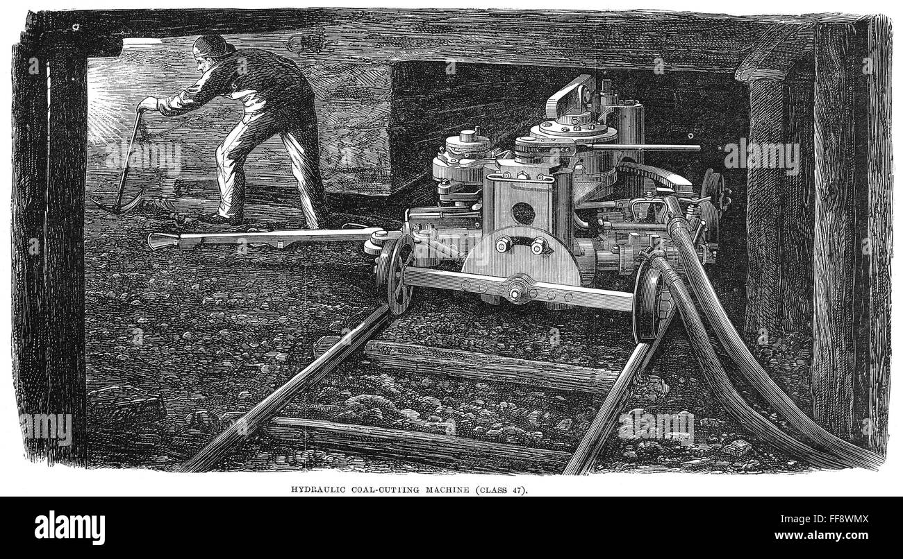 COAL MINING, 1867. /nA miner with a hydraulic coal-cutting machine ...