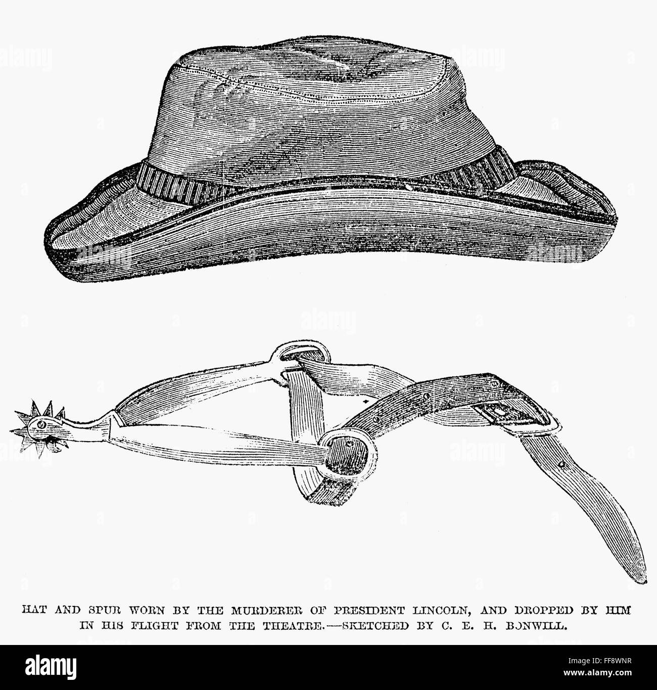 LINCOLN ASSASSINATION. /nThe hat and spur worn by President Abraham ...