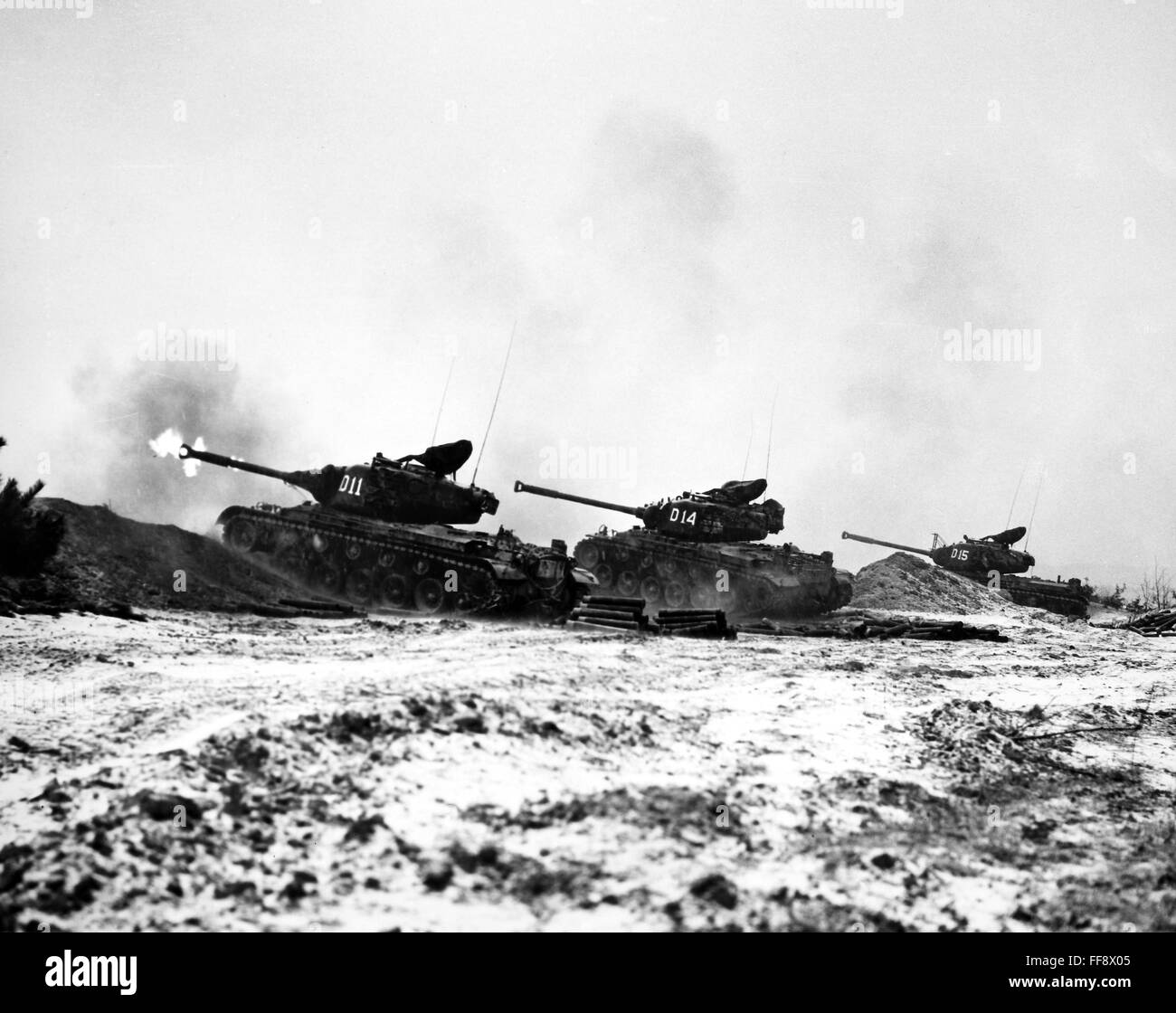 KOREAN WAR: TANK WARFARE. /nMarine Corps tanks fire on enemy positions ...