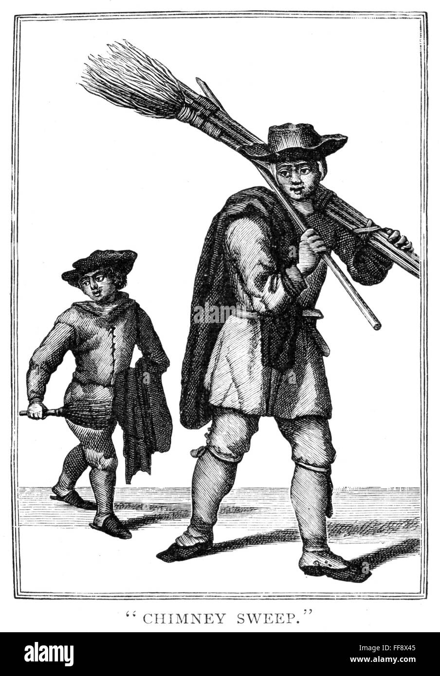 CHIMNEY SWEEP. /nA chimney sweep and his young helper. Line engraving ...