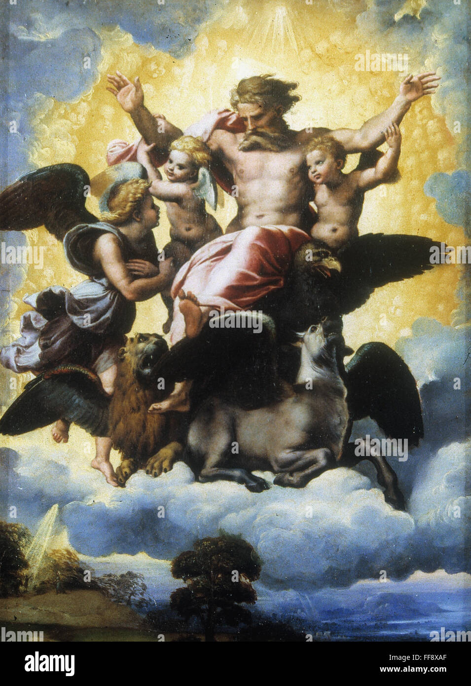 RAPHAEL: EZEKIEL'S VISION. /nOil on panel, c1518 Stock Photo - Alamy