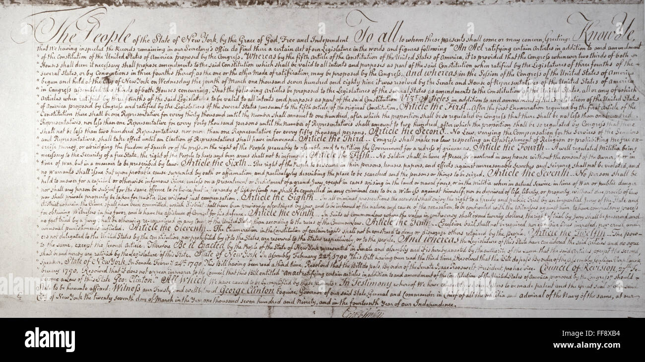 BILL OF RIGHTS, NY. /nNew York State's ratification of the Bill of ...