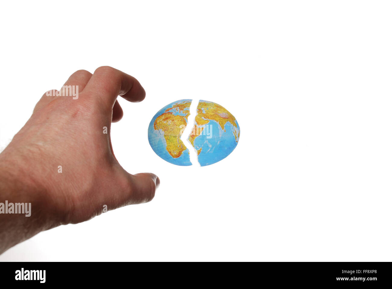 torn fragment of the map on a white background with an outstretched ...