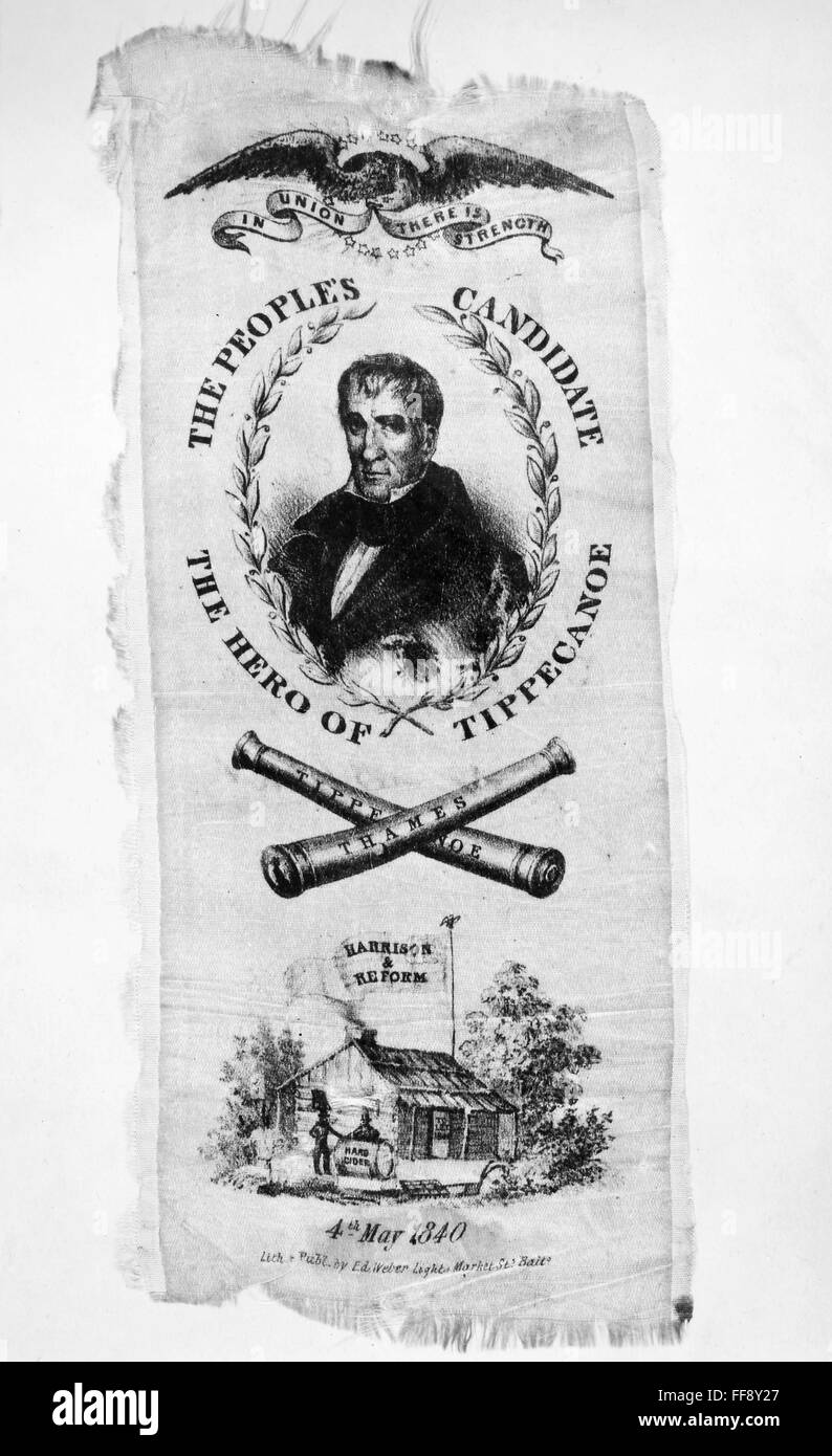 PRESIDENTIAL CAMPAIGN, 1840. /nA campaign badge bearing the portrait of ...
