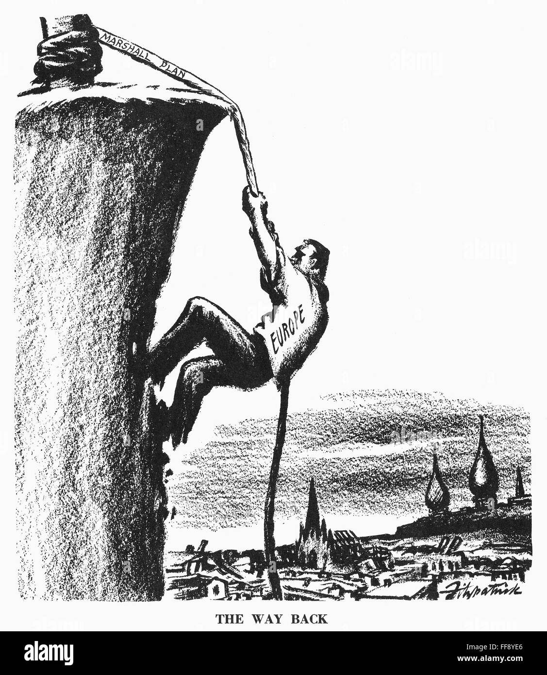 MARSHALL PLAN, 1947. /n'The Way Back.' American cartoon by D.R ...