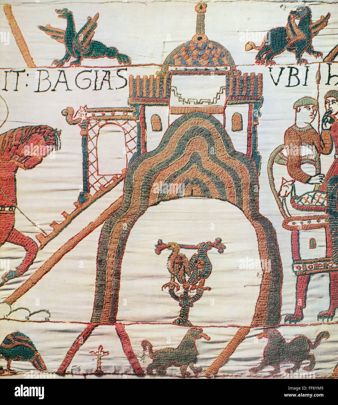 BAYEUX TAPESTRY. /nThe castle of Bayeux. Detail from the Bayeux ...