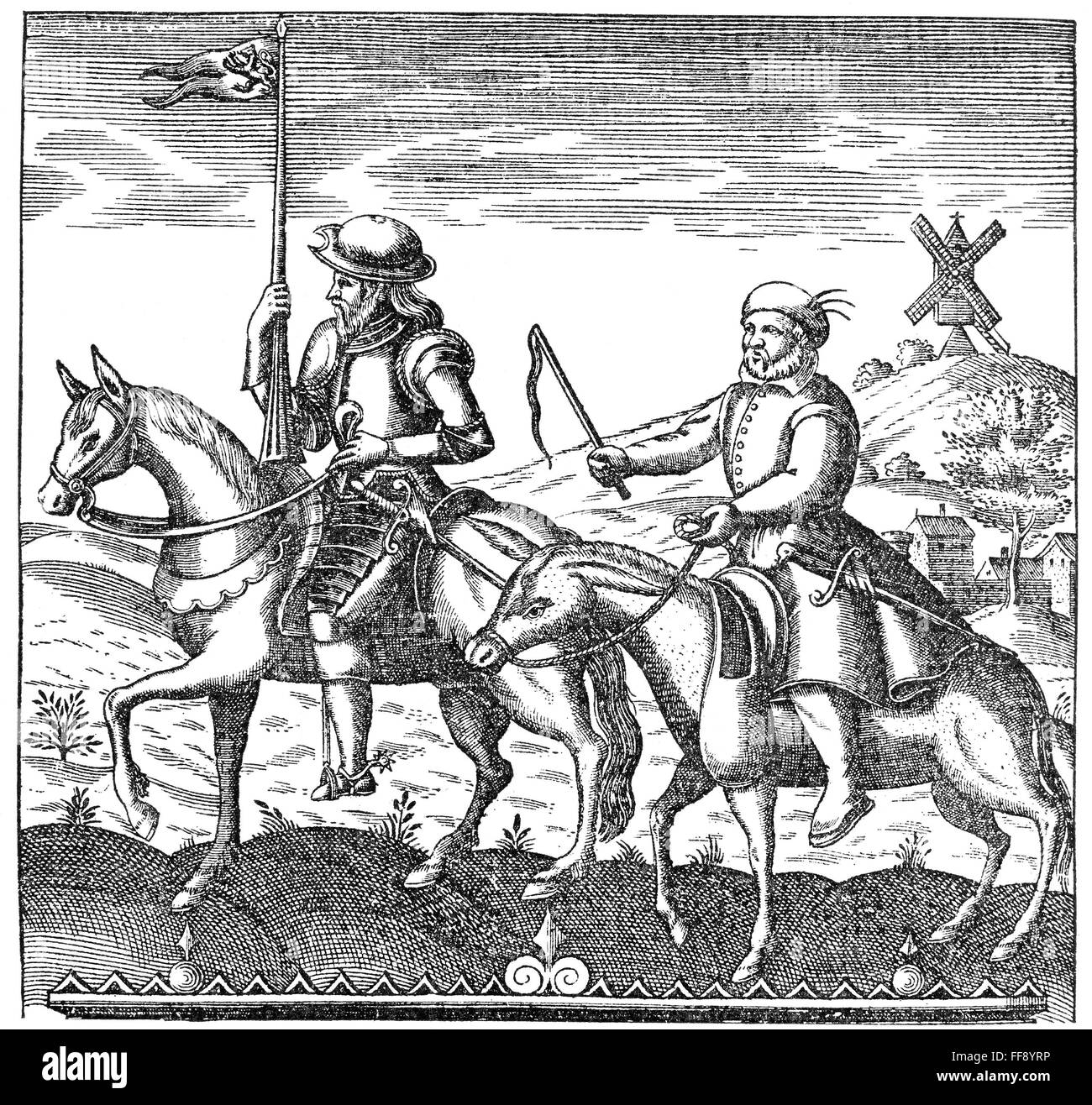 DON QUIXOTE & SANCHO PANZA. /nCopper engraving from an early 17th ...