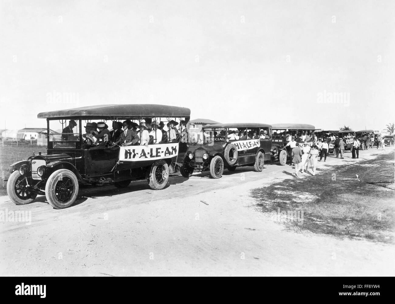 FLORIDA, 1920s. /nMiami racing fans aboard the buses for Hialeah during ...