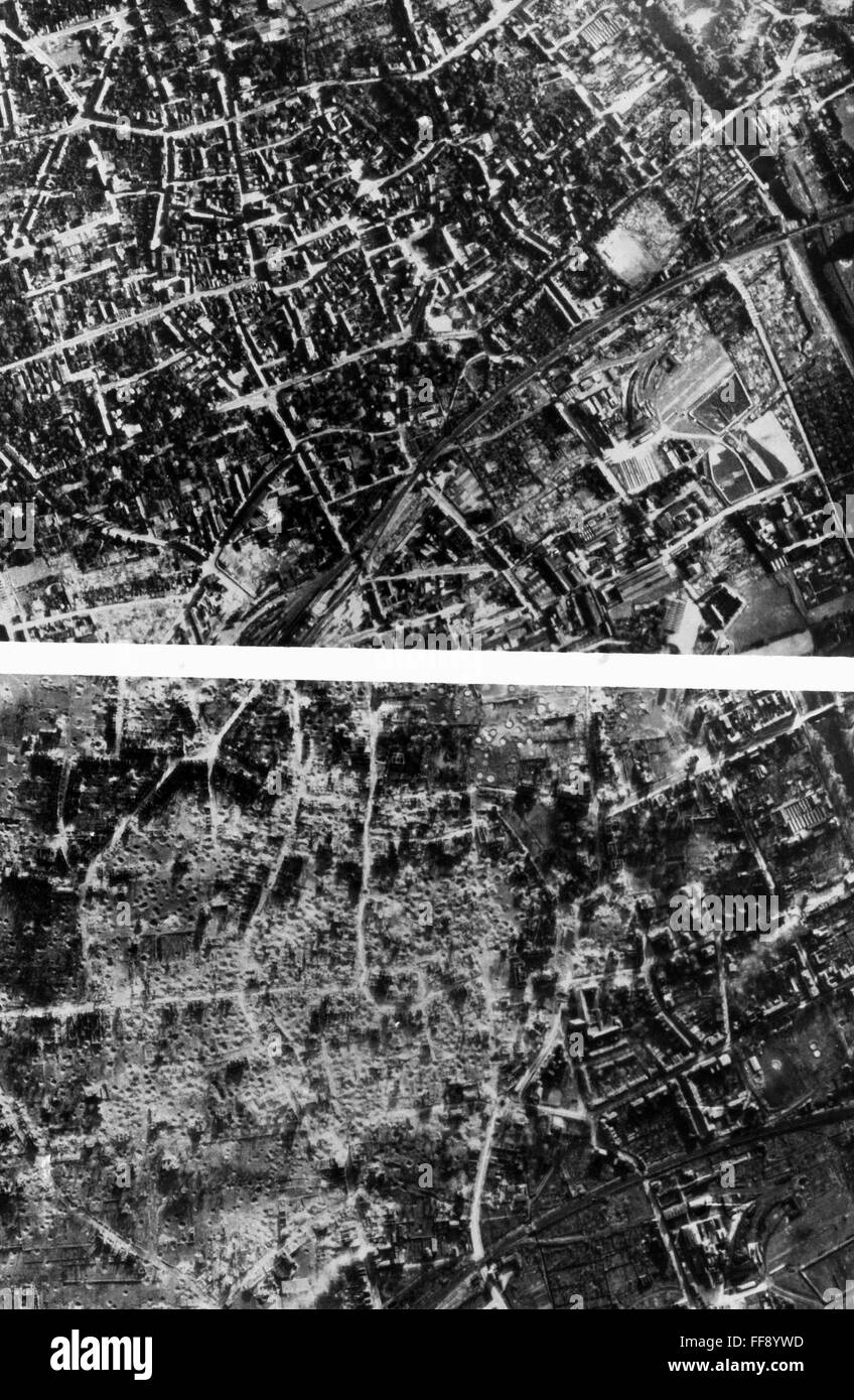 WWII: GERMANY BOMBED, 1944. /nAerial photograph of Duren, Germany (near ...