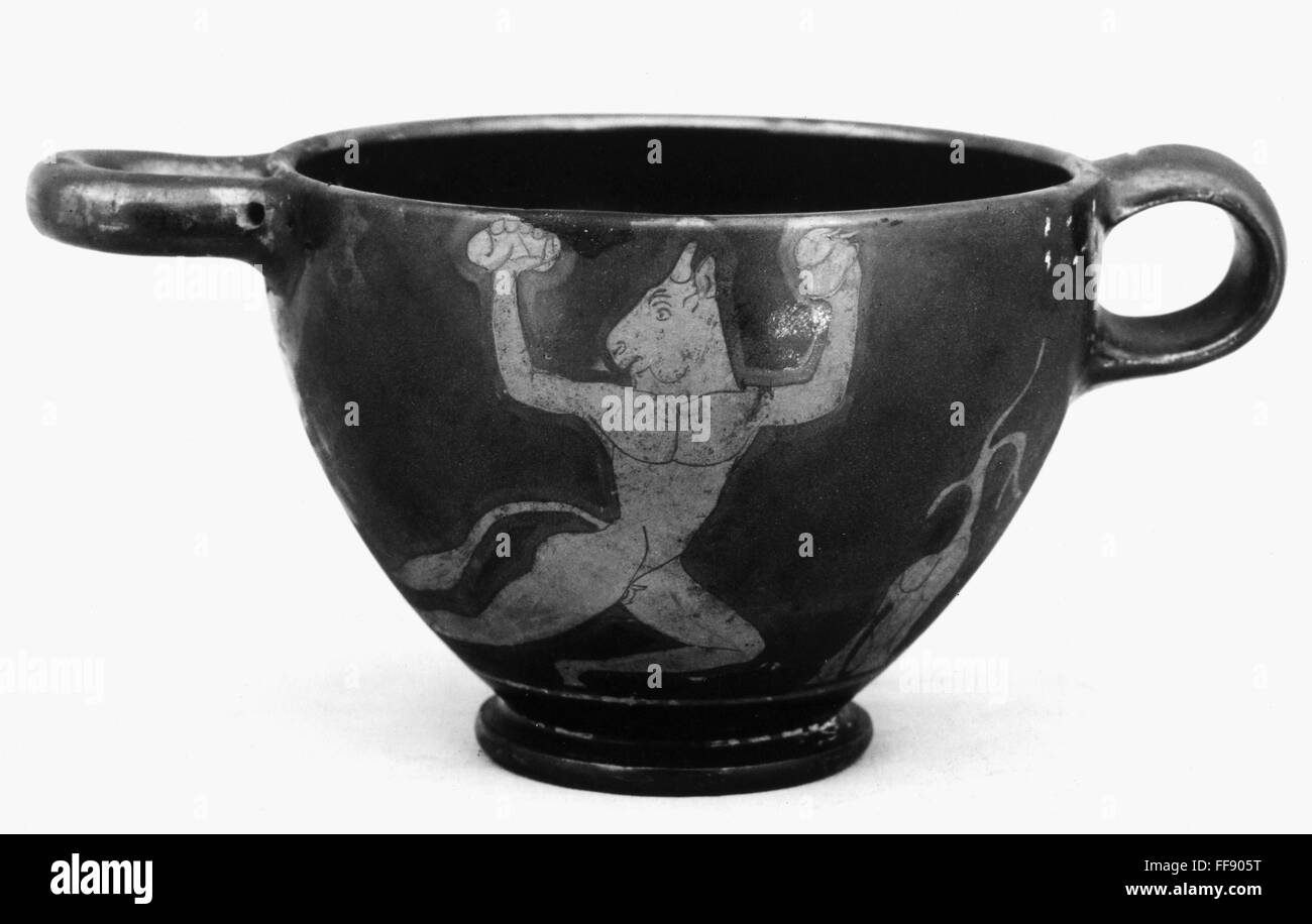 MINOTAUR. /nThe minotaur depicted on an antique Greek pottery cup Stock ...