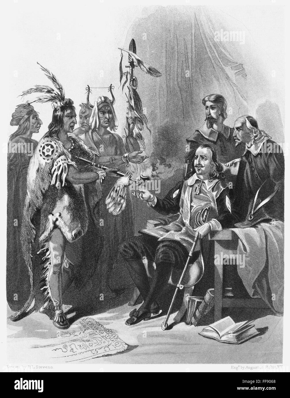 MASSASSOIT & CARVER, 1620. /nWampanoag Native American chief Massasoit ...