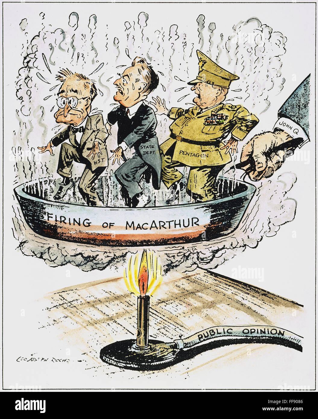 FIRING OF MacARTHUR. /nAmerican cartoon by L.J. Roche, 1951, showing ...