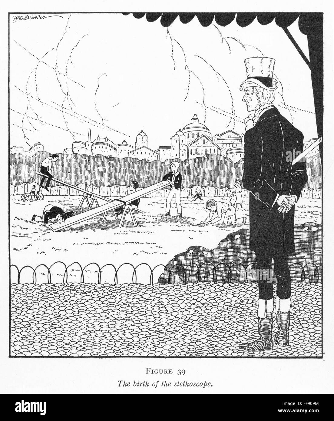 RENE LAENNEC (1781-1826)./nFrench physician. Laennec taking inspiration ...