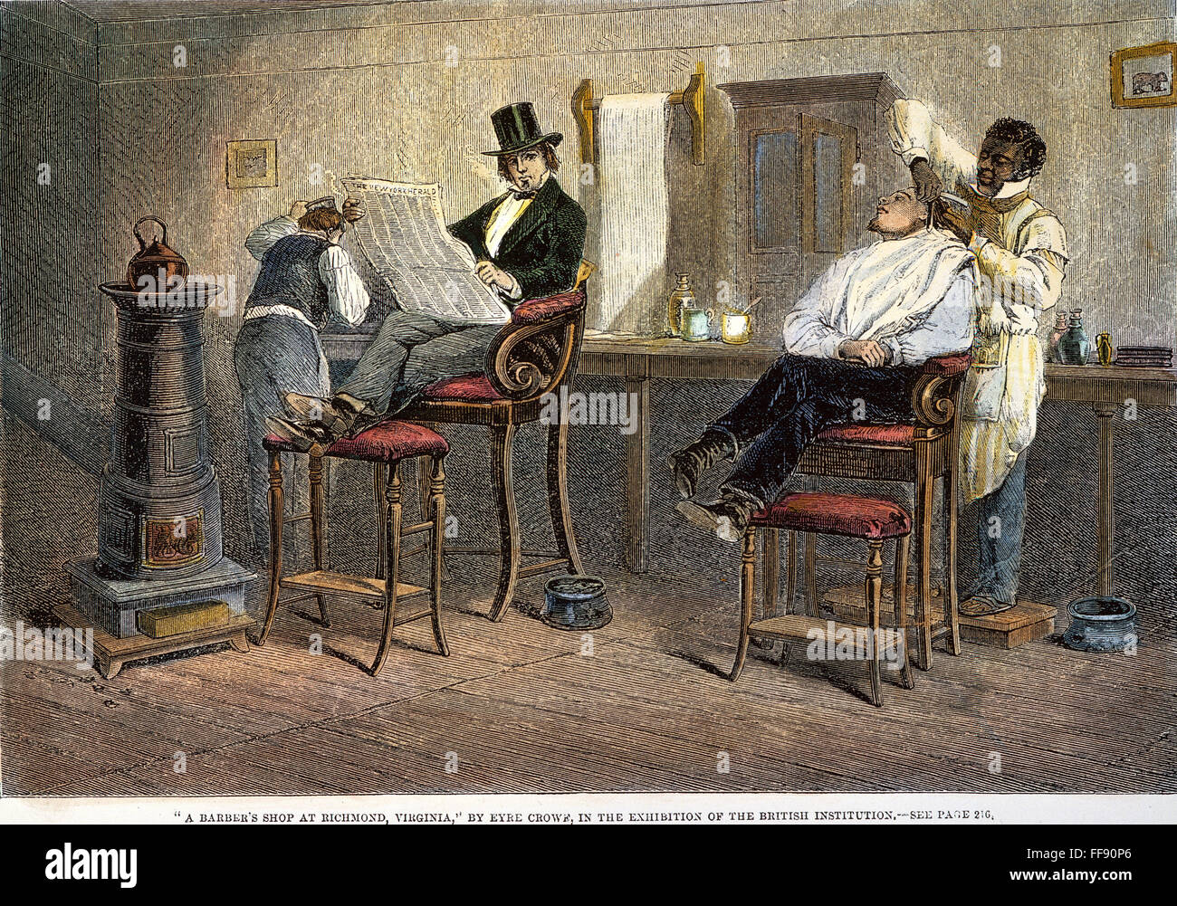 RICHMOND BARBERSHOP, 1850s. /nA barber's shop at Richmond, Virginia ...