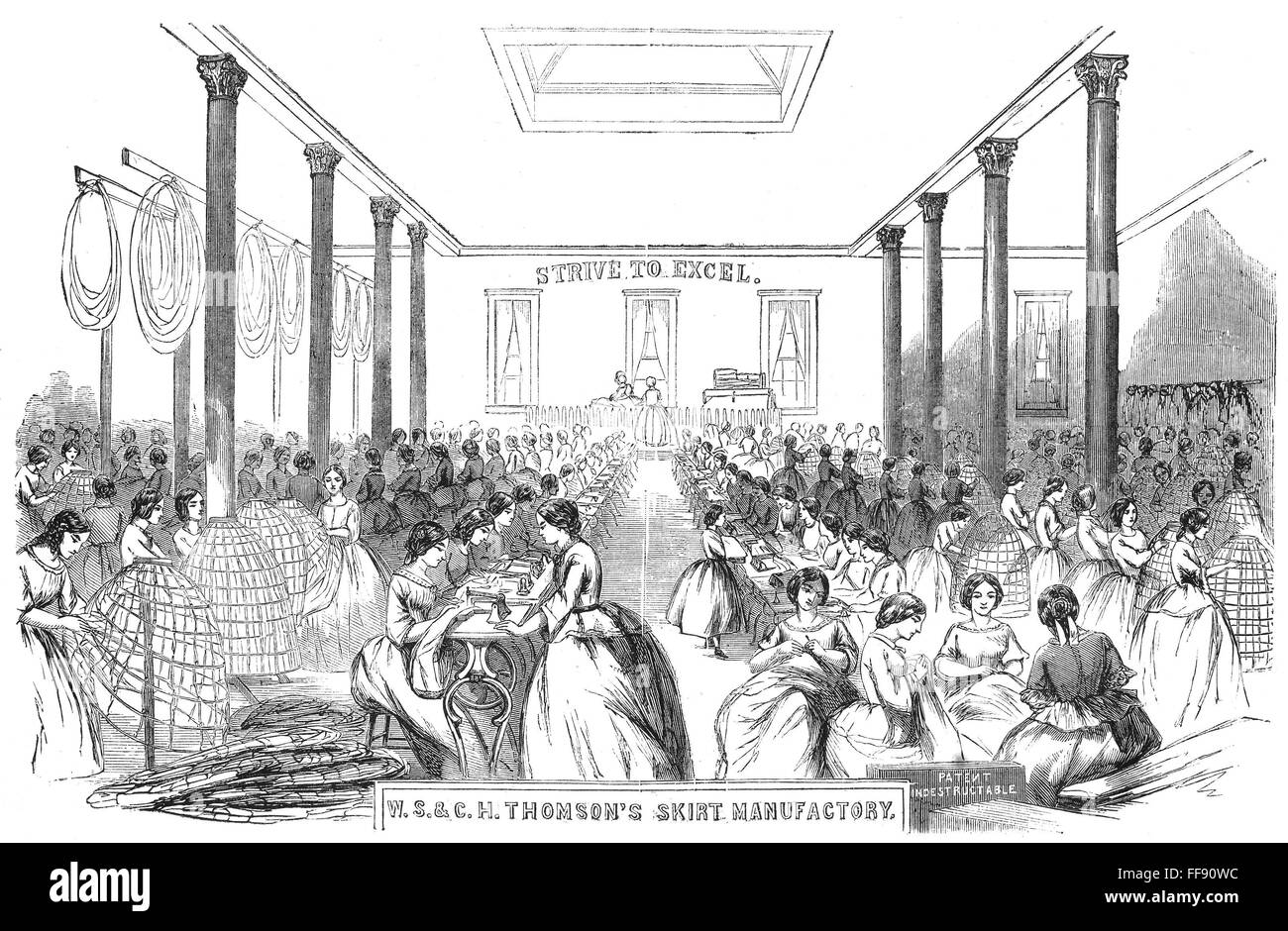 SKIRT FACTORY, 1859. /nWomen workers in Thompson's skirt factory in New ...
