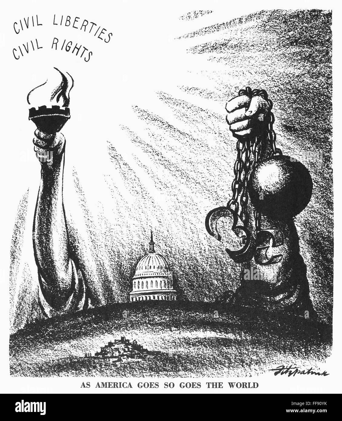 CIVIL RIGHTS CARTOON, 1953. /n'As American Goes, So Goes the World ...