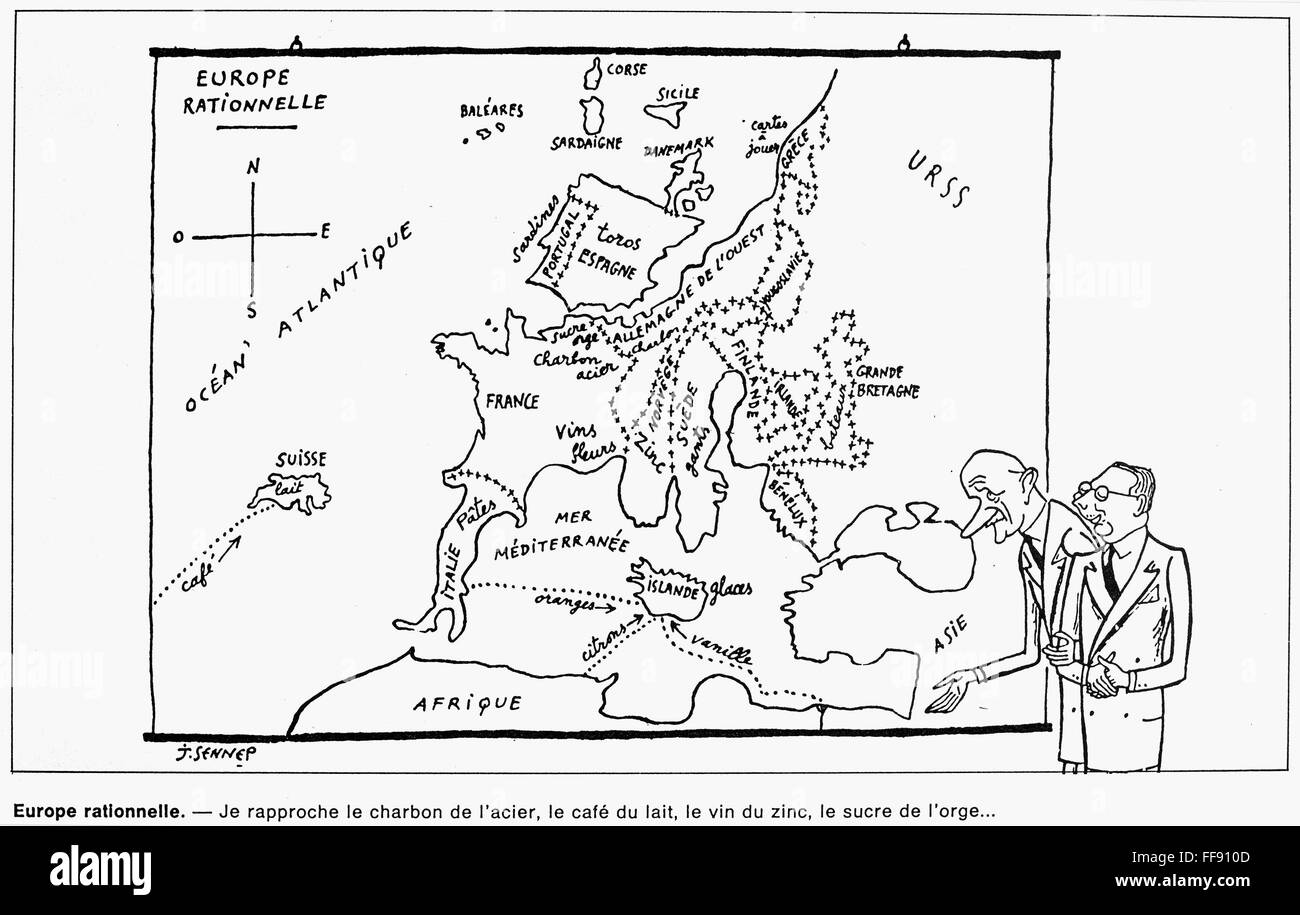ROBERT SCHUMAN (1886-1963). /nFrench politician. French cartoon, 1951 ...
