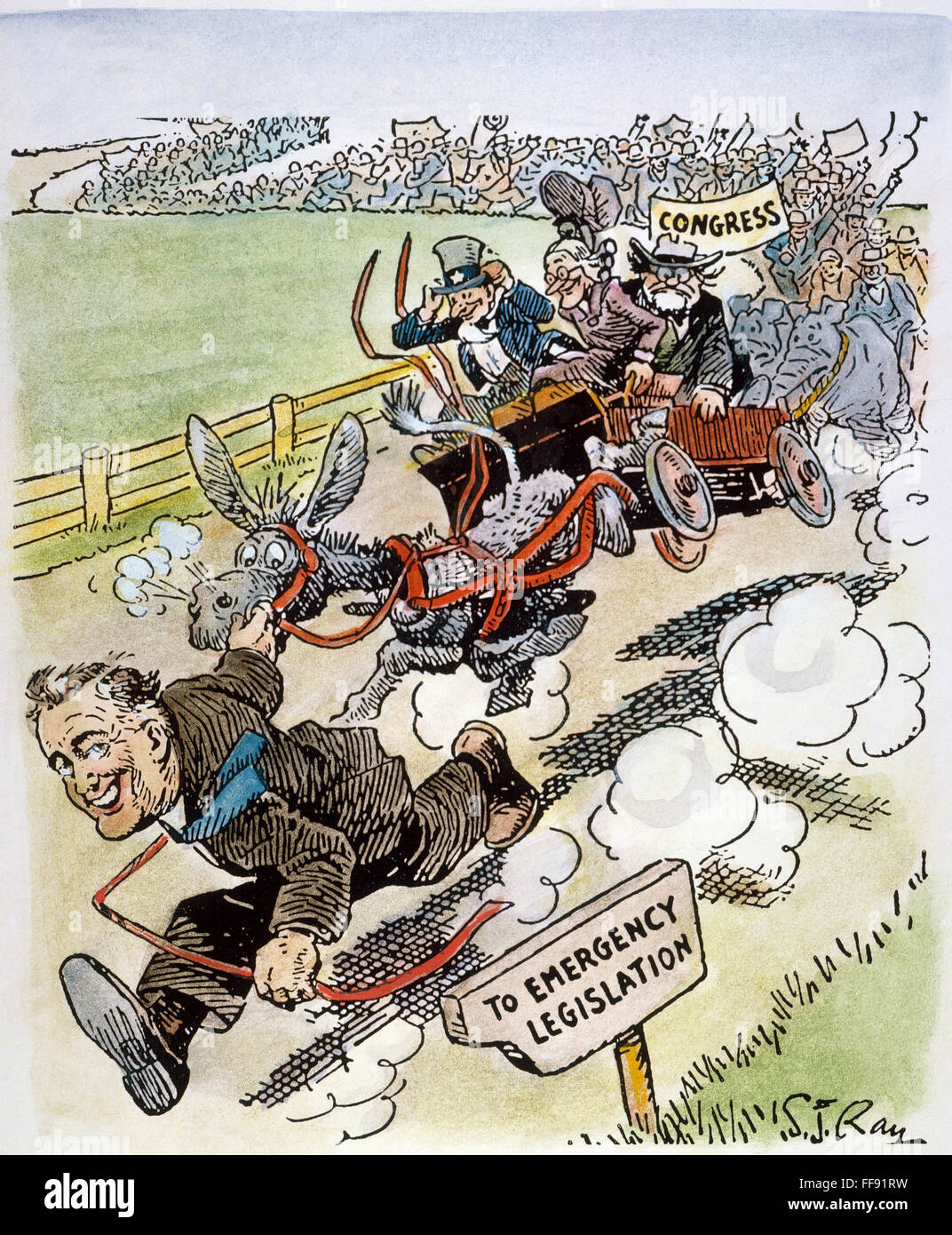 CARTOON: NEW DEAL, 1933. /n'Looks as if the New Leadership Was Really ...