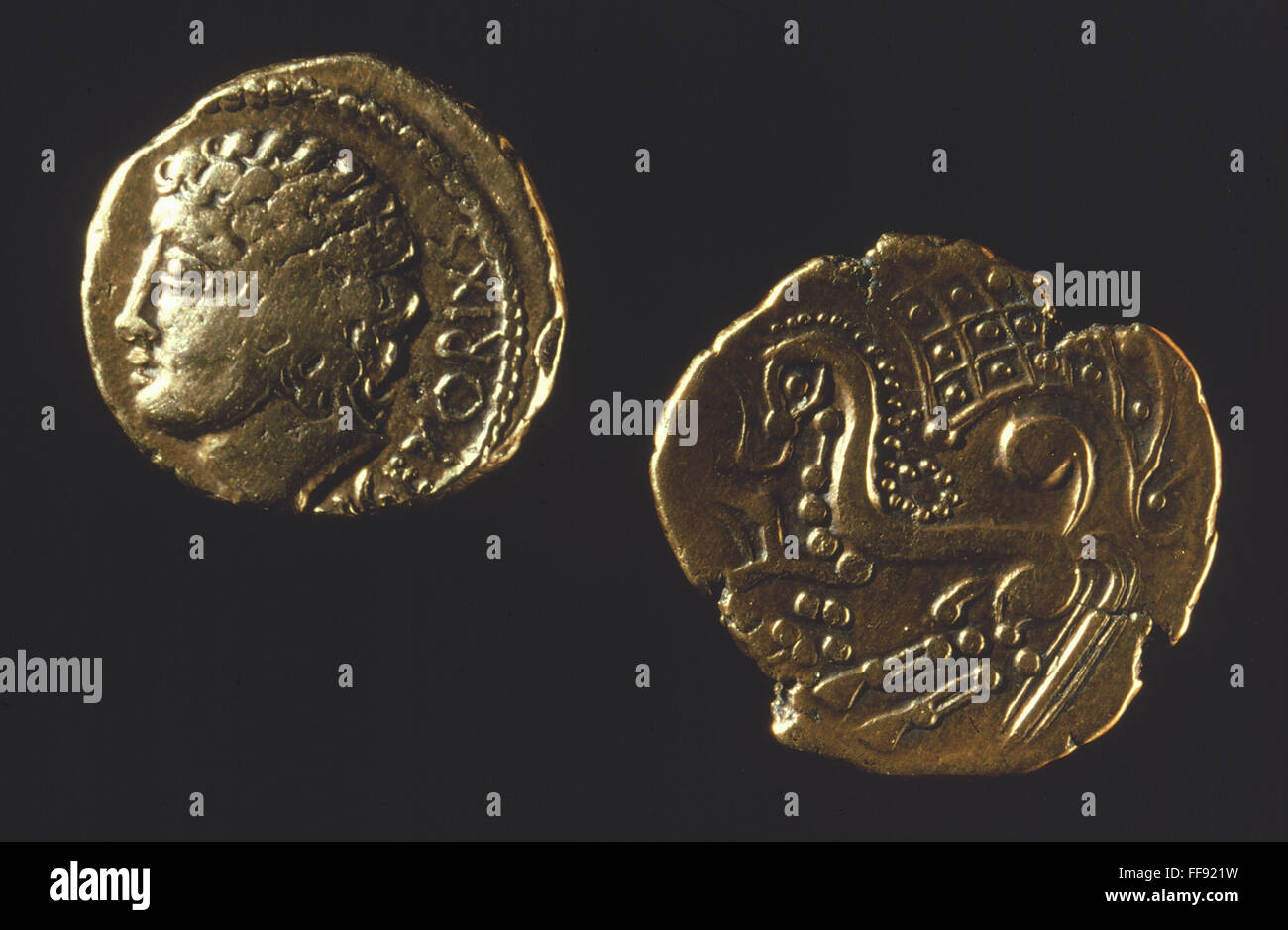 GAUL: GOLD COINS. /nVercingetorix on a Gallic gold coin (left), and ...