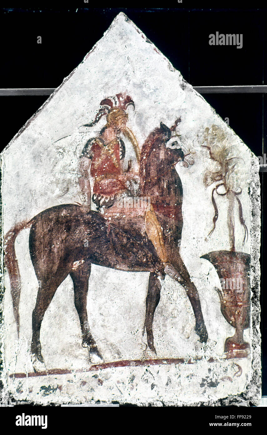 ETRUSCAN WARRIOR. /nEtruscan tomb painting of a mounted warrior. 4th ...