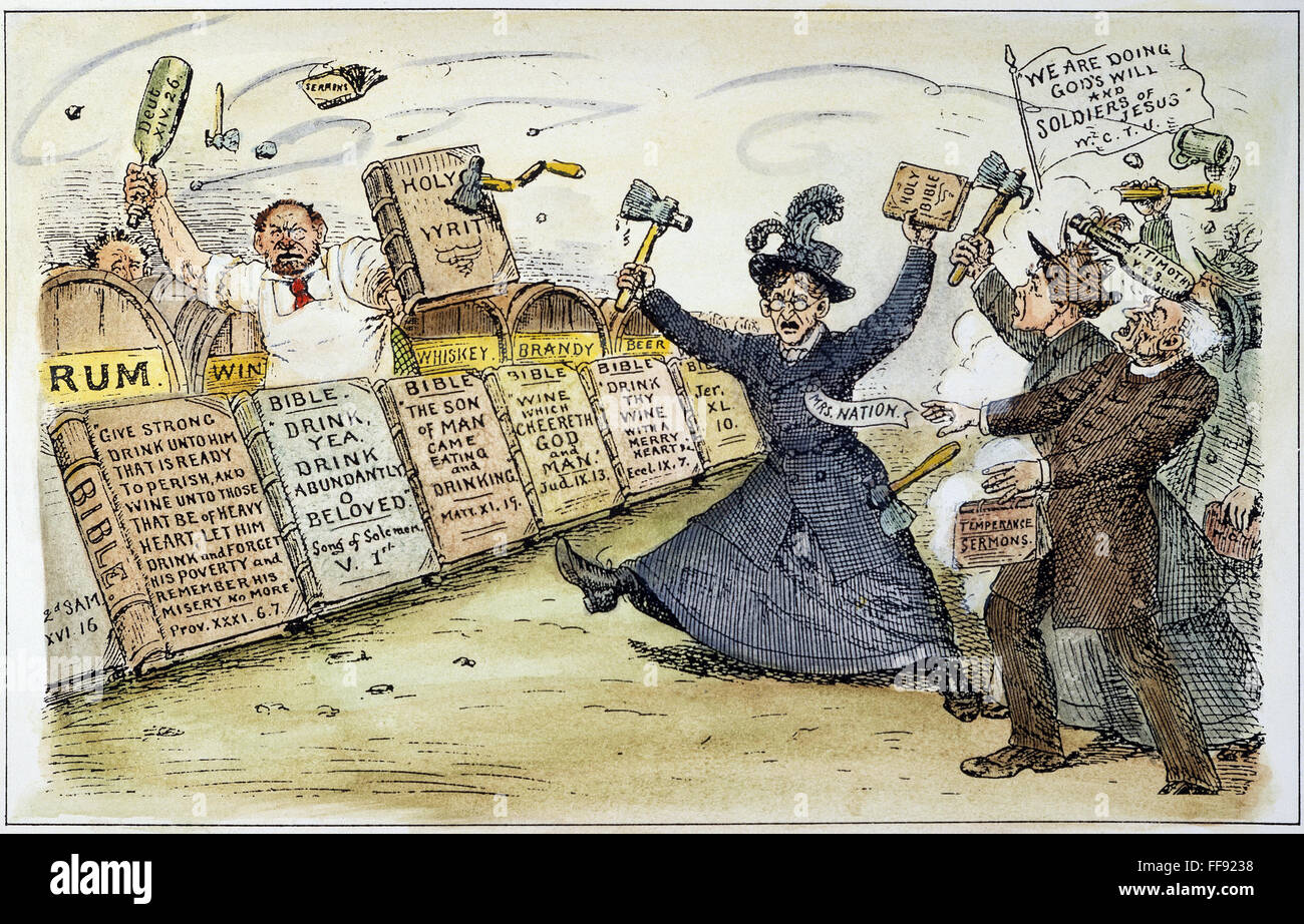 CARRY NATION CARTOON, 1901. /nCarry Nation in a pitched battle over ...