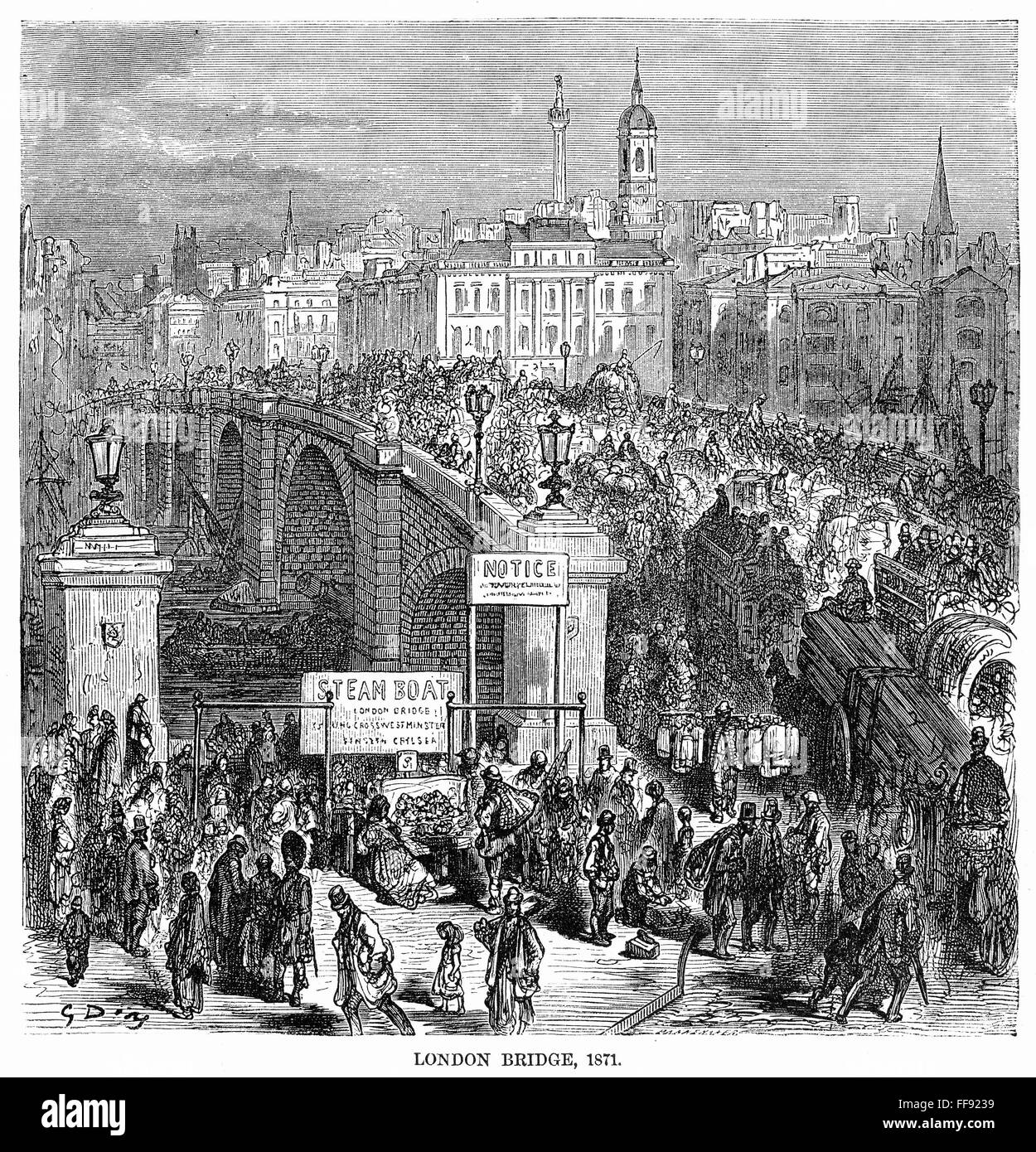 DOR╔: LONDON, 1871. /n'London Bridge, 1871'. Wood engraving after ...