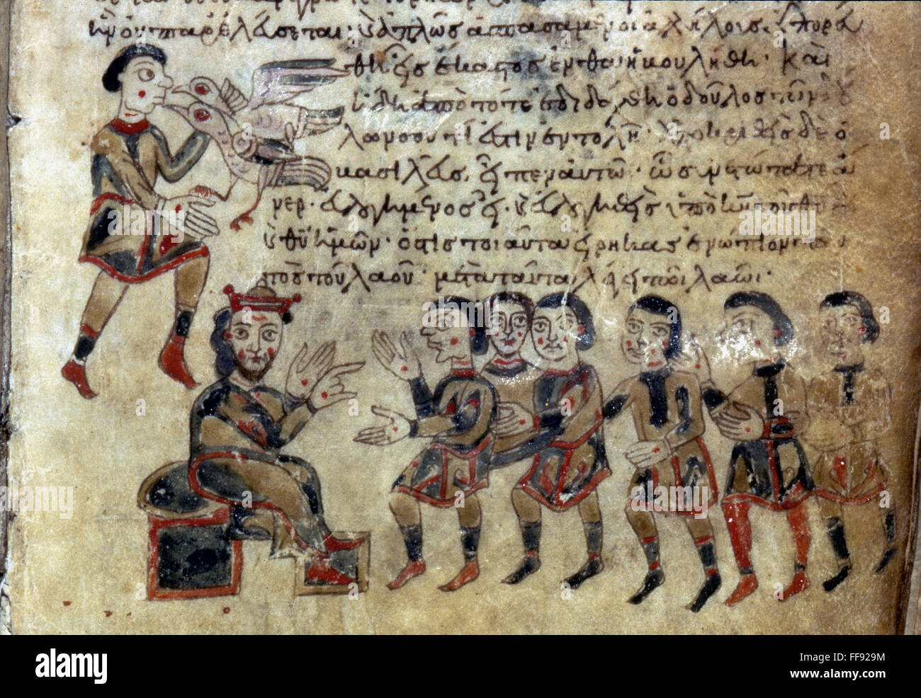 GREEK AESOP'S FABLES /nSlave releasing doves; king and courtiers ...