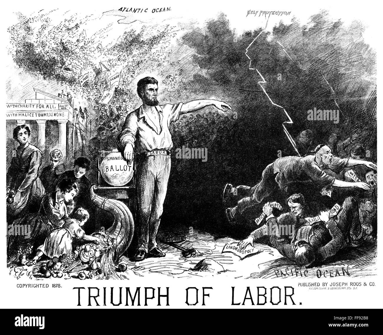 TRIUMPH OF LABOR, 1878. /nA cartoon of 1878 published at San Francisco backing Denis Kearney and ...