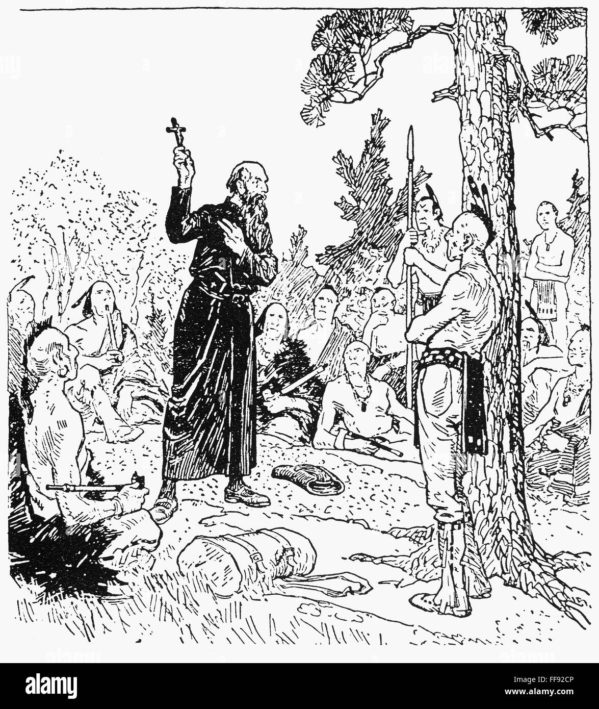 CANADA: JESUIT MISSIONARY. /nA Jesuit missionary preaching to the ...