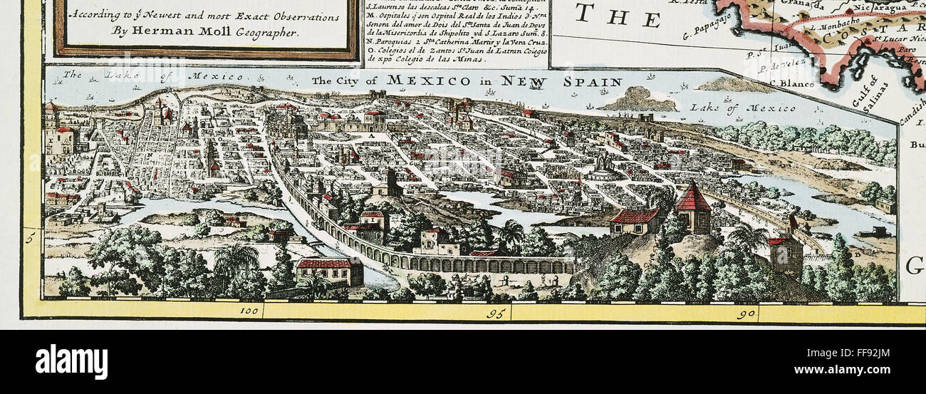 MEXICO CITY MAP, 1715. /nInset of the City of Mexico in New Spain from ...