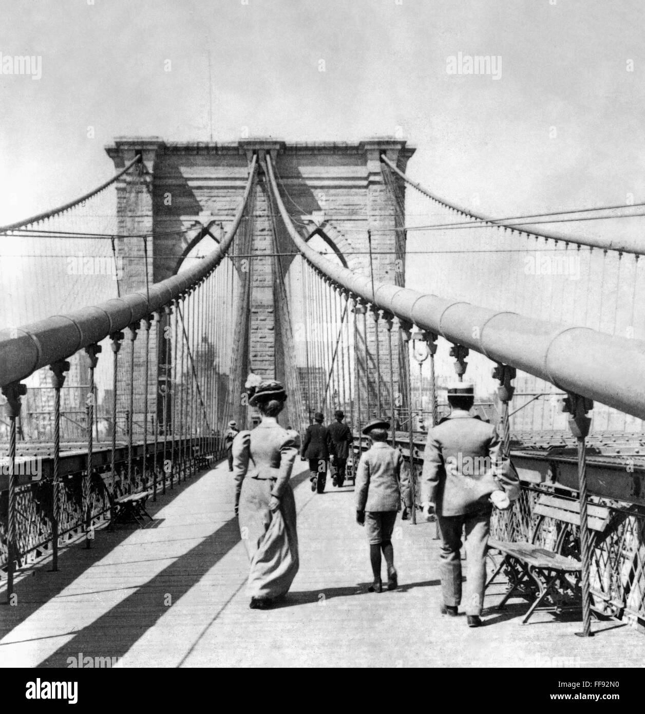NY: BROOKLYN BRIDGE, 1899. /nOn the pedestrian promenade of the ...