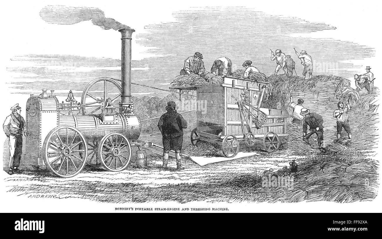 STEAM THRESHER, 1851./nHornsby's steam-driven threshing machine ...