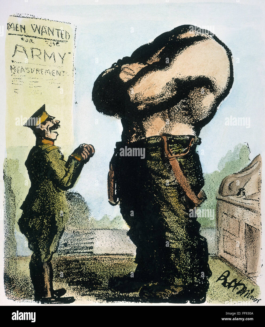 CARTOON: RECRUITMENT, 1915. /n'Army Medical Examiner: "At last, a ...