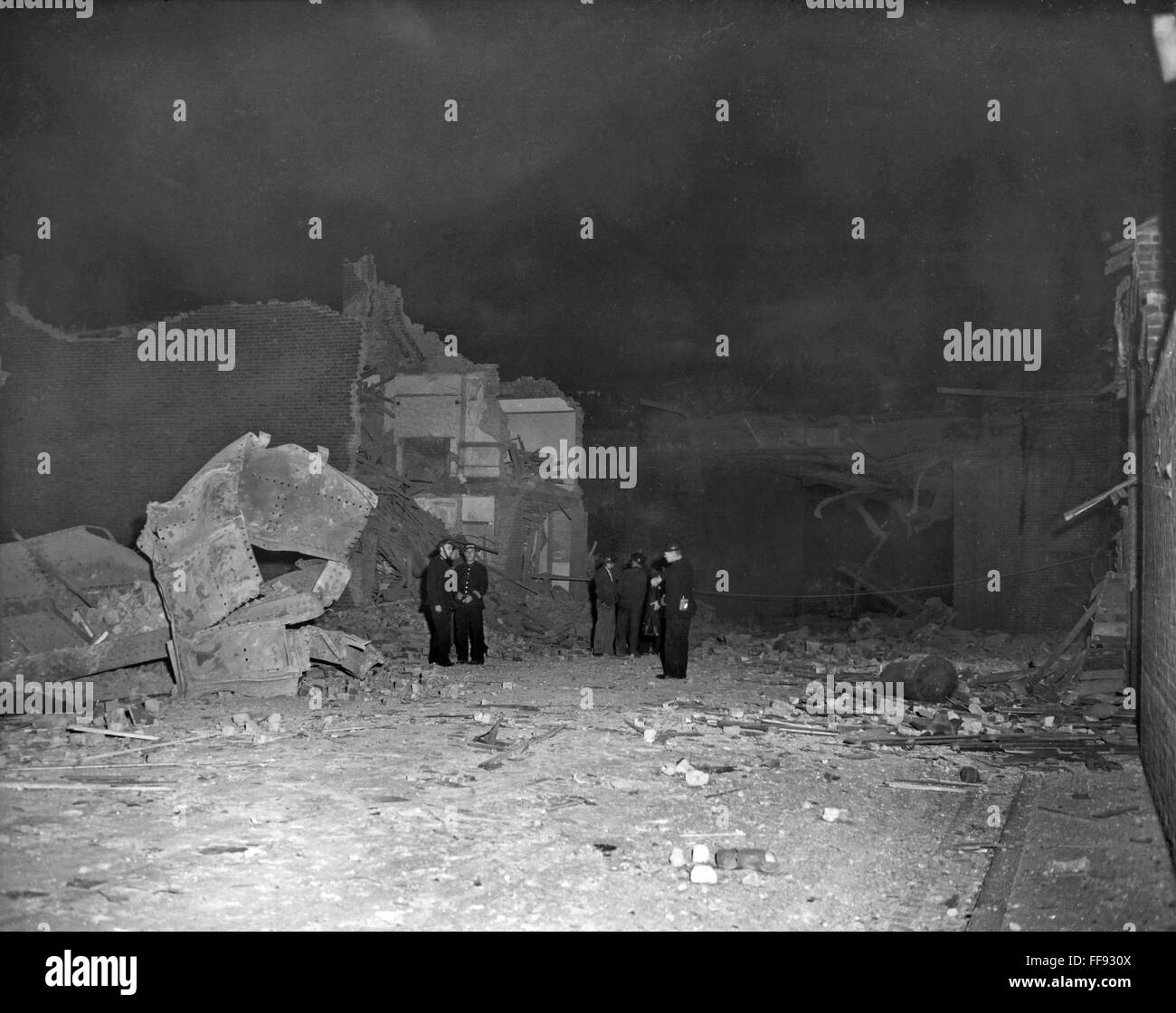 LONDON BOMBING, 1944. /nPolice guard buildings destroyed by a Nazi V-1 ...