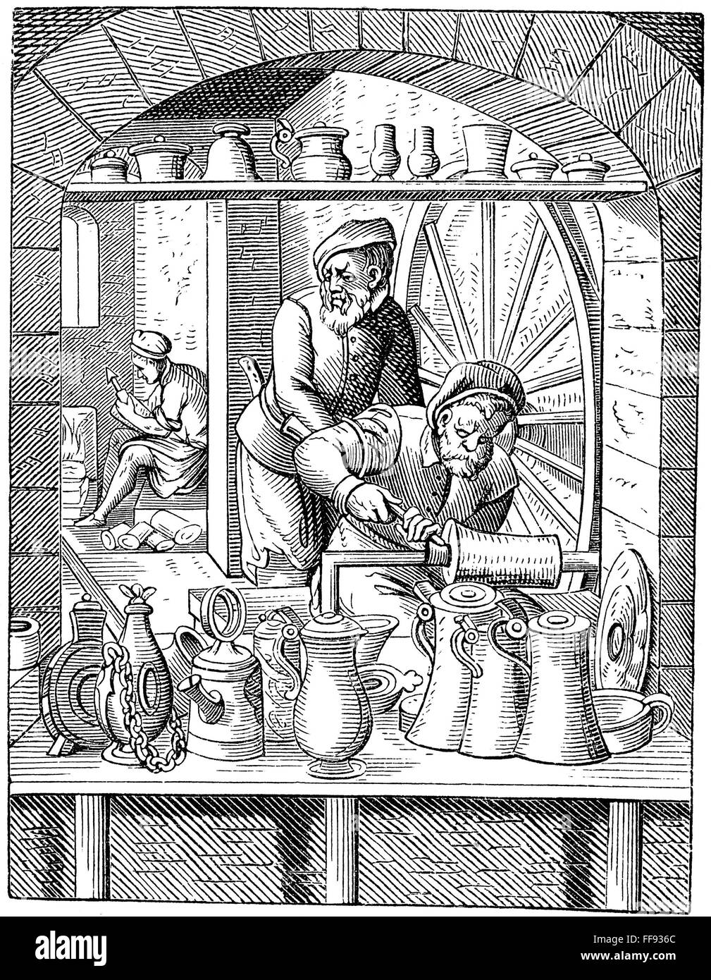 TRADES: PEWTERER. /nLine engraving after a 16th century woodcut by Jost ...