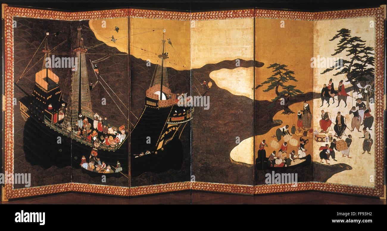 JAPAN: PORTUGUESE TRADE. /nPortuguese merchants arriving in Japan; at ...