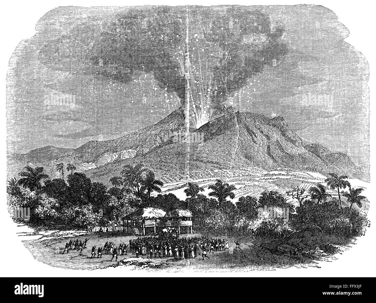 MT. PELEE ERUPTION, 1855. /nThe eruption of Mount Pelee in 1855. Wood ...