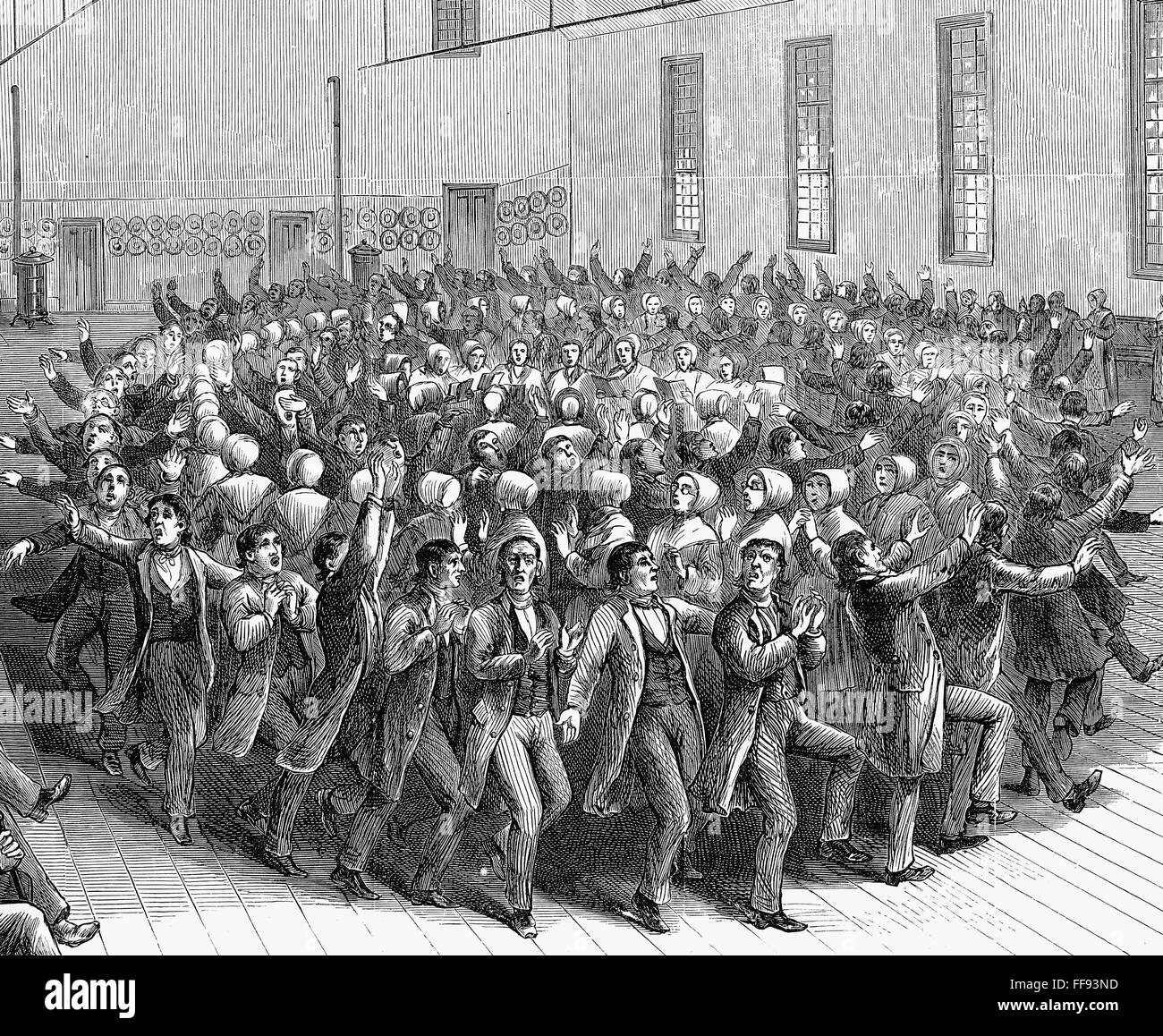 CIRCULAR DANCE OF SHAKERS. /nShakers dancing in concentric circles ...