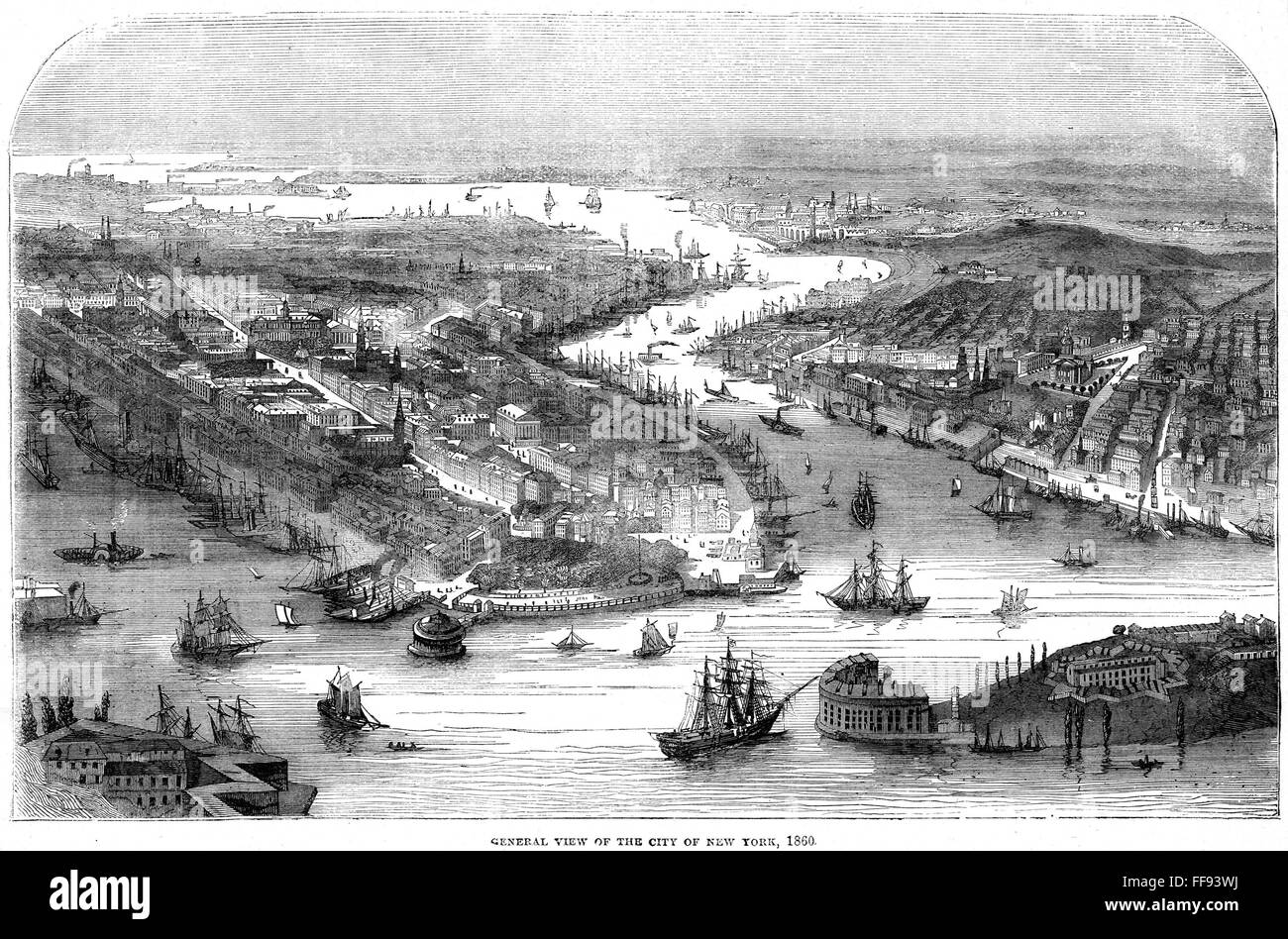 NEW YORK PANORAMA, 1860. /nNew York City waterfront view: wood ...