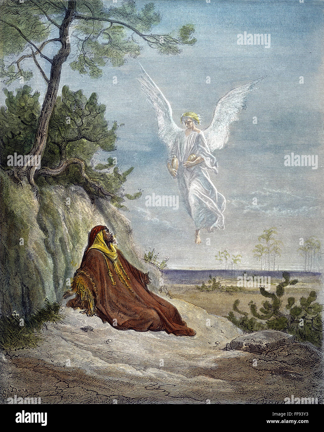 DOR╔: ELIJAH AND ANGEL. /n'Elijah Nourished by an Angel' (I Kings 19:5 ...