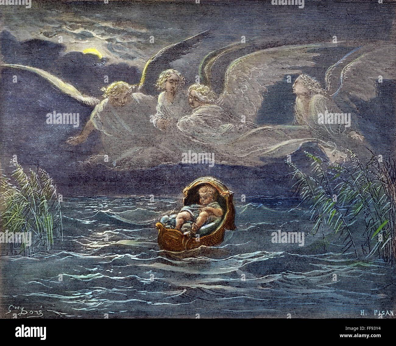 INFANT MOSES ON NILE. /nThe child Moses on the Nile in his ark of ...