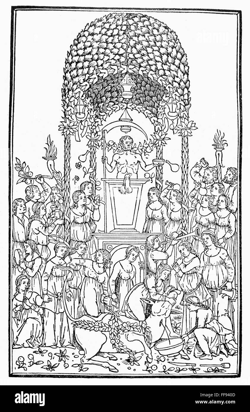 PRIAPIC RITE. /nWoodcut, Venetian, 1499 Stock Photo - Alamy